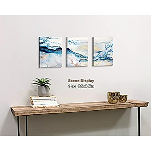 Lucifart Abstract Wall Art Bedroom Wall Decor Living Room Coastal Beach Theme Ocean Navy Blue Art Paintings, Blue Decor for Bathroom Lake house, Inspirational Wall Art 3 Piece Set