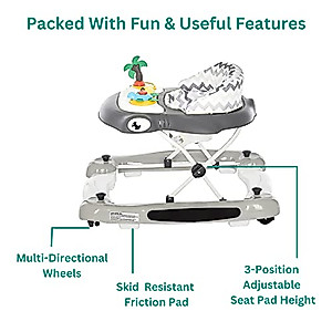 Dream on Me 2-in-1 Aloha Fun Activity Baby Walker in Grey, Easily Convertible Baby Walker, Adjustable Three Position Height Settings, Fun Activity Center, Easy to Fold and Store