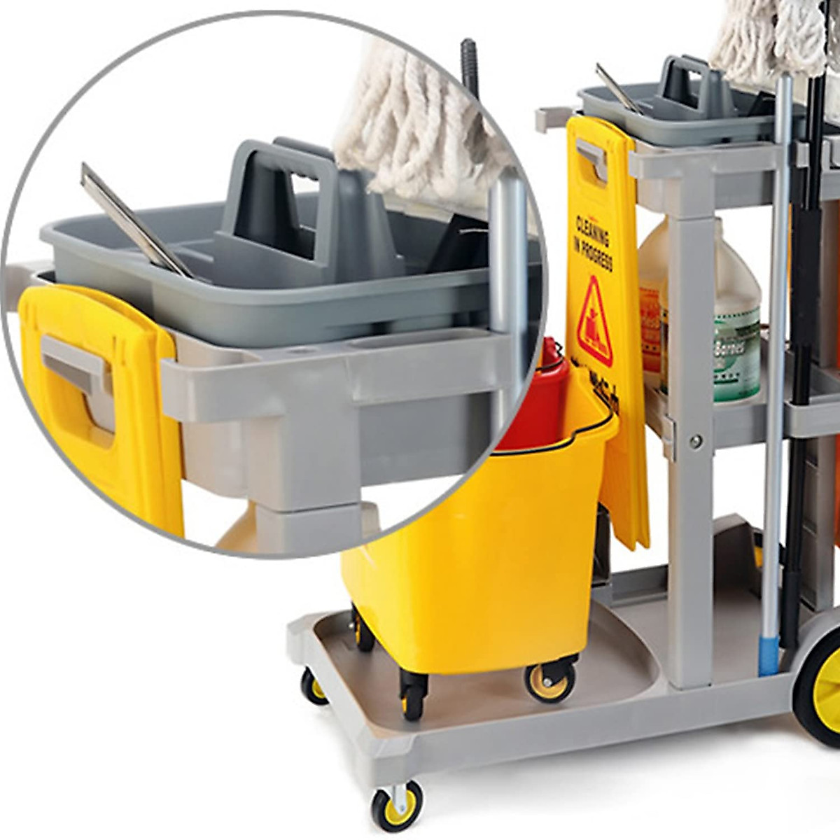 3-Compartment Plastic Cleaning Caddy Tray– Stackable Large Commercial Quality Plastic Tool Organizer Bucket with Handle, Grey