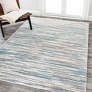 JONATHAN Y LUX106A-3 Speer Abstract Linear Stripe Indoor Area -Rug, Contemporary, Rustic, Coastal Easy -Cleaning,Bedroom,Kitchen,Living Room,Non Shedding, Gray/Blue, 3 X 5