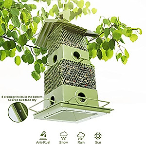 Metal Bird Feeder for Outside,6.2 lbs Large Capacity for Outside Hanging Bird Feeder for Wild Birds Chew-Proof and Water Resistant Wild Bird feeders for Cardinal, Finch, Chickadee, Blue Jay(Green)