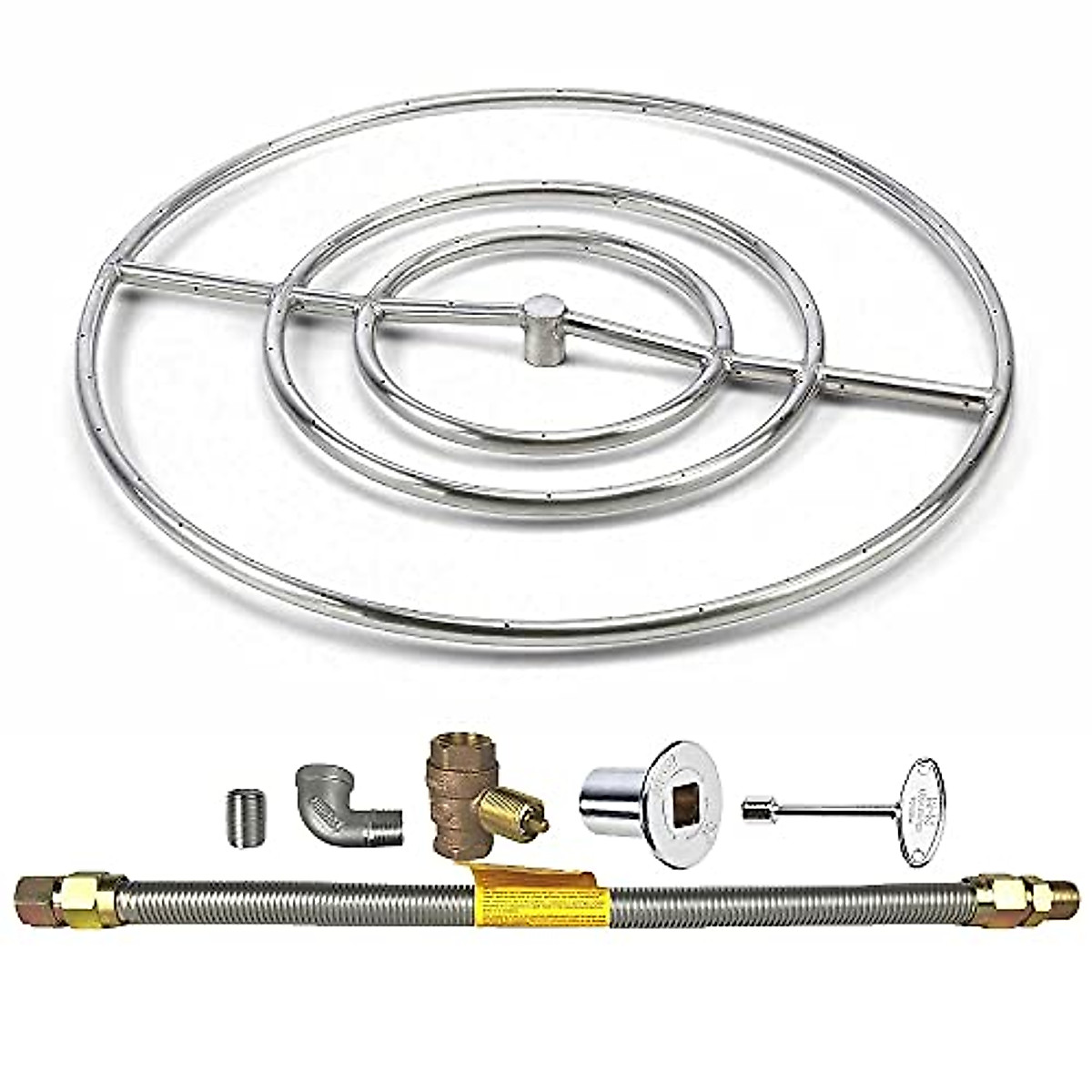 Spotix HPC Round Match Lit Fire Pit Burner Kit (FPS30HCKIT-NG-MSCB) with 30-Inch Stainless Steel Burner, Natural Gas, Polished Chrome, with Flange, Key, Valve, Flex Line and Fittings