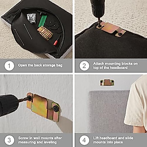 Iroomy Wall Mounted Headboard Queen with Brown Faux Leather Straps, Linen Fabric Upholstered Headboard with Adjustable Heigh Headboard, Queen Headboard with Metal Bar for Dining Room, Bedroom, Grey