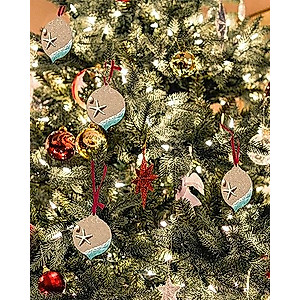 Acrylic Christmas Ornament Set of 6 Summer Starfish Shell 2023 Xmas Tree Tag Decorations, Welcome on Beach Ornaments with Ribbon for Holiday Party Hanging Tag Accessories Teal Blue Ocean