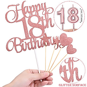 18th Birthday Cake Decorations Set Include 18th Birthday Candles Numeral 18 Cake Candles and Happy 18th Birthday Cake Toppers with Heart Star Cupcake Picks for Birthday Party (Rose Gold Series)