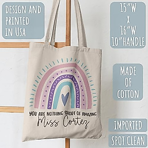 Personalized Teacher’s Day Tote Bag w/Name & Text – Customized Teacher Appreciation Gifts – Custom Canvas Shoulder Bag – Customize Gift for Women