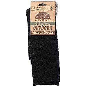 AndeanSun Darn Warm Outdoor Alpaca Socks Best for Cold Feet (Black/Light Grey, Medium)