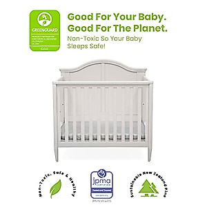 Delta Children Parker Mini Convertible Baby Crib with Mattress and 2 Sheets - Greenguard Gold Certified, Bianca White