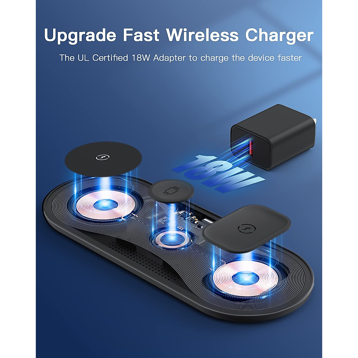 Wireless Charging Pad, TELSOR Portable Wireless Chargers for Multiple Devices, Wireless Charging Station for iPhone 15 14 13 12 11 Pro Max, for Apple Watch 8 7 6 5 4 3 2 SE, for AirPods Pro 3 2