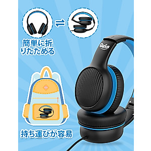 gorsun Premium A66 Kids Headphones with 85dB/94dB Volume Limited, in-line HD Mic, Audio Sharing, Foldable Toddler Headphones, Adjustable, Children Headphones Over-Ear for School Travel, Blue Black