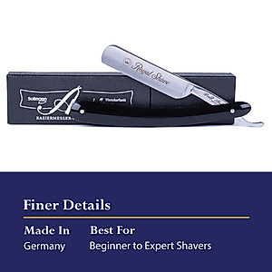 ROYAL SHAVE 5/8” Straight Razor Full Hollow Round Point Special Carbon Steel, Shave Ready Handmade Classic Wet Shaving Straight Razor - MADE IN GERMANY (Black Handle)