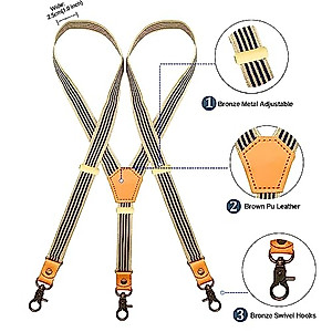 MENDENG Men Beige Stripe Suspenders Bronze Snap Hooks Braces for Wedding Party