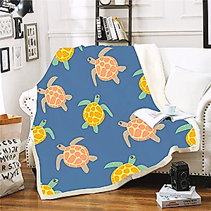 Super Soft Sea Turtle Fleece Throw Blanket Sea Animals Kawaii Plush Sherpa Blanket Lightweight Fluffy Blankets for Adults Kids Gifts for Animal Lovers