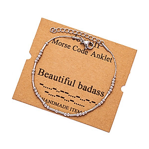 JoycuFF Inspirational Silver Anklets for Women Secret Message Morse Code Ankle Bracelets for Friends Mom Daughter Sisters Wife Girlfriend Funny Motivational Friendship Beach Jewelry