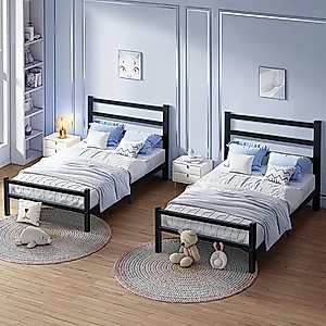 HOMBCK Twin Bed Frames with Headboard and Footboard, 12 Inch Bed Frame Twin with Under Bed Storage, Heavy Duty Bed Frame No Box Spring Needed, Easy Assembly, Black