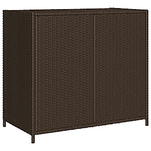 loibinfen Wicker Outdoor Storage Cabinet with Two Doors, Freestanding Outdoor Patio Storage Unit, Rattan Deck Box, Brown 32.7"x17.7"x29.9" Poly Rattan, -83