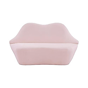 TOV Furniture Upholstered Transitional Velvet Lips Settee in Blush Pink