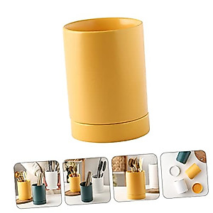 UPKOCH 2 sets with Ceramic Caddy Rack Home Utensil Canister Countertop Drainer Makeup Forks Spatulas Decoration and for Holder Rest Yellow Chopstick Cutlery Organizer Base Matte