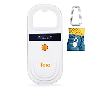 Tera Pet Microchip Reader Scanner with D-Ring RFID Portable Animal Chip ID Scanner with OLED Display Screen Rechargeable Data Storage Tag Scanner EMID FDX-B(ISO11784/85) for Dog Cat Animal Management