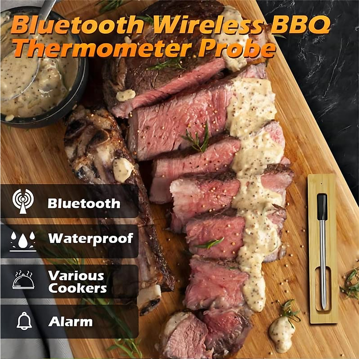 Wireless Meat Thermometer Wireless with Bluetooth, 165ft Long Range Meat&Food Thermometer, Meat Thermometers for Oven, Grilling, Cooking, Smokers, BBQ