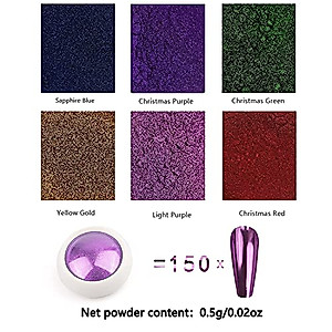 BISHENGYF 6 Box Chrome Nail Powder, Chrome Effect Nail Powder Set, Shiny Nail Glitter Powder with Magic Mirror Effect for Nail Art Design Decoration(Christmas Color Series)