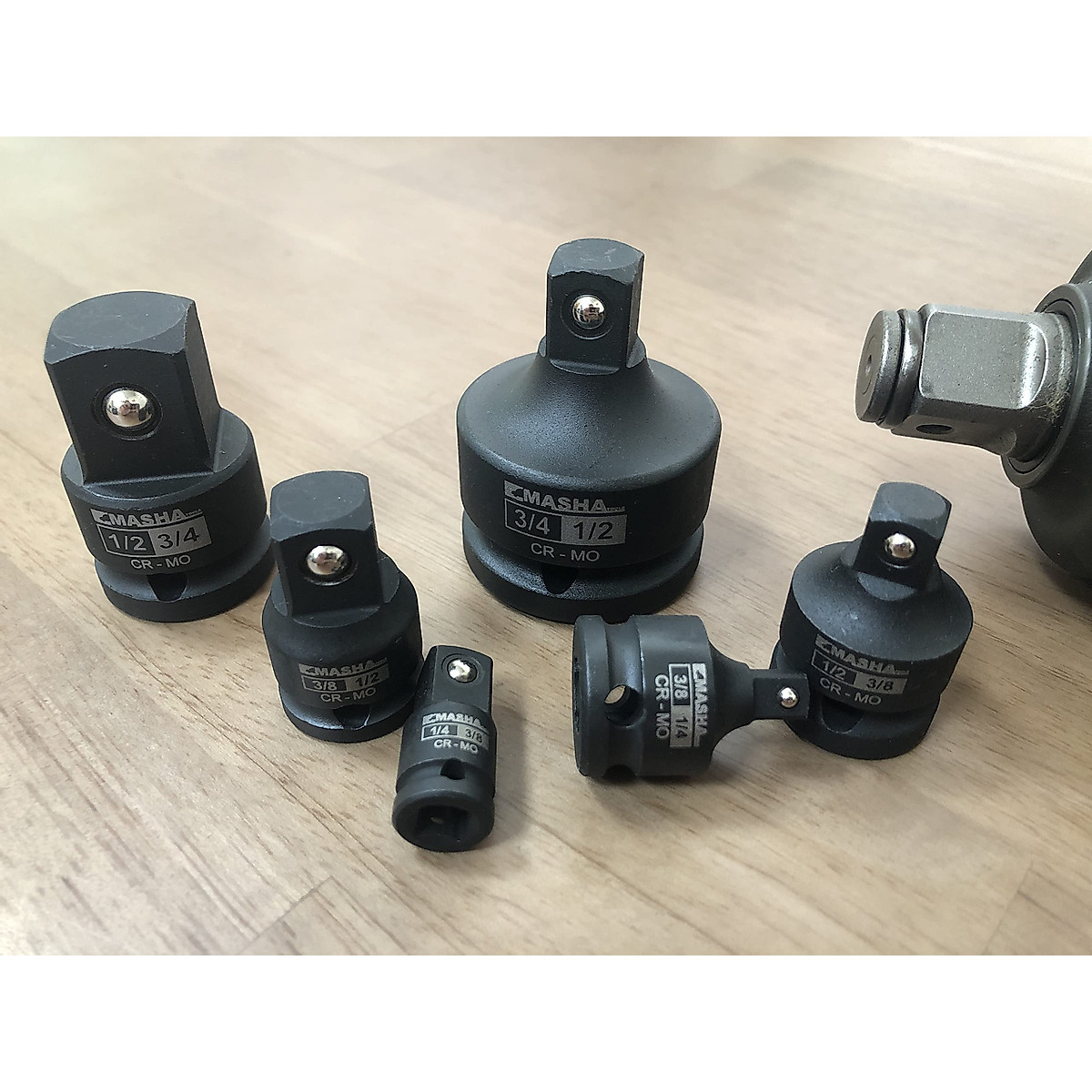 Masha Tools-Impact Socket Adapter and Reducer Set / 4 Piece Set / 1/4” – 3/8” – 1/2” Impact Driver Conversions/Chrome Molybdenum Steel (CF-AD1238)