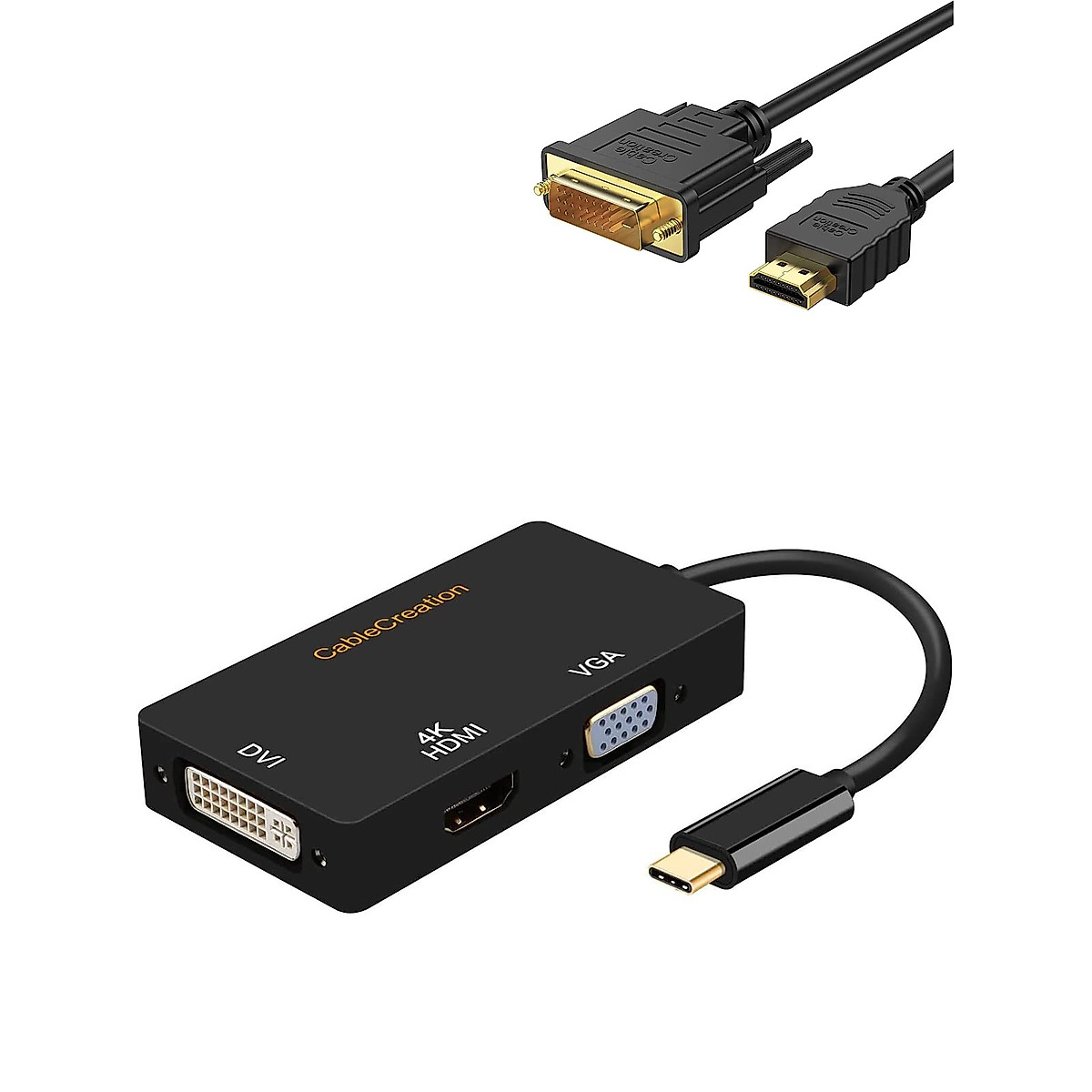 CableCreation DVI to HDMI Cable 5ft + USB C to VGA HDMI DVI Adapter