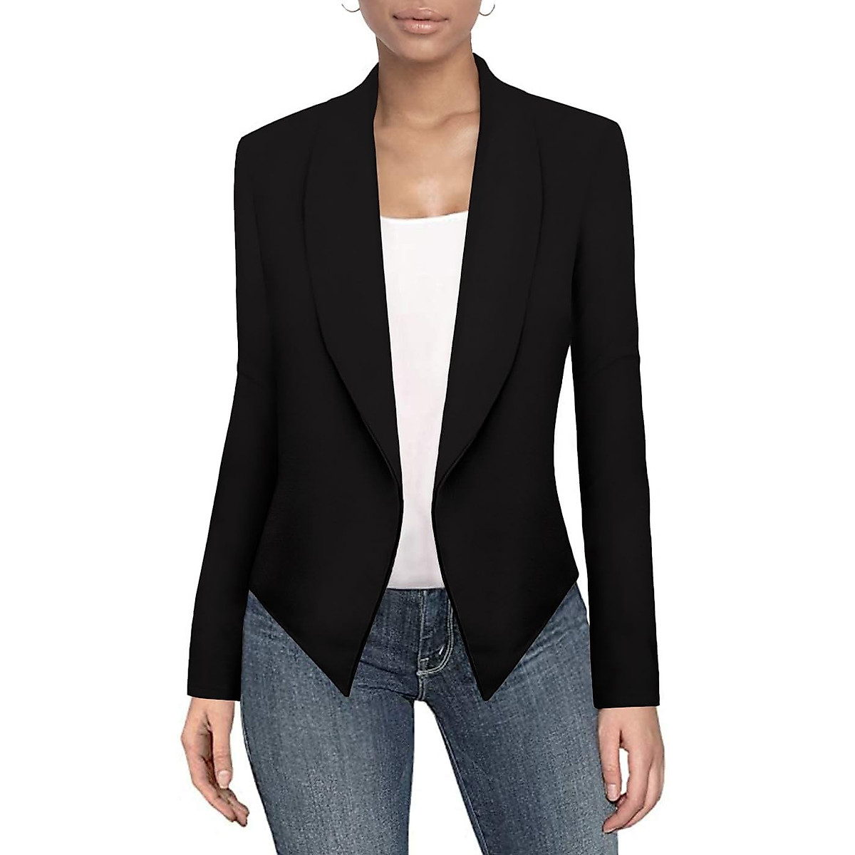 Hybrid & Company Womens Casual Work Office Blazer Open Front Heavy Ponti Shawl Collar Long Sleeve Jacket JK1134 9789 BLACK XL
