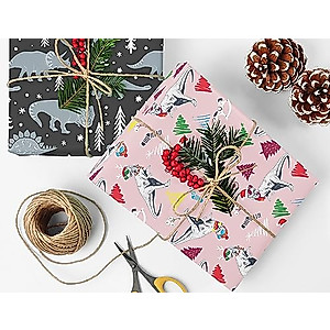 WAPLIGHAL Dinosaur Christmas Wrapping Paper for Boys Girls Kids - Funny Dinosaurs on White Pink Black Designs - Gift Wrap for Birthday, Baby Shower, Holiday - 8 Sheets, Each 20 x 29 Inches, Recycled, Easy to Store
