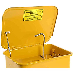 JEGS 5-Gallon Portable Parts Washer - 3.5 Gallon Parts Washer Solvent Capacity - 3.96 Gallon Per Minute Max Parts Washer Pump Output - Heavy Duty Steel - Powder Coated Yellow with JEGS Logo