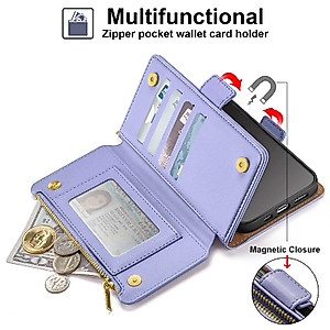 Antsturdy Compatible with Samsung Galaxy S23+/S23 Plus case Wallet with Card Holder for Women Men Phone case RFID Blocking PU Leather Flip Cover with Strap Zipper Credit Card Slots,Light Purple