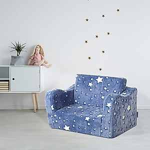 AFBKSS&BB Kids Sofa Glow in Dark, 2 in 1 Kids Couch, Baby Armchairs, Full Foam Children Upholstered Couch, Flip Out Sofa Bed Children Play Pad Furniture (Blue)
