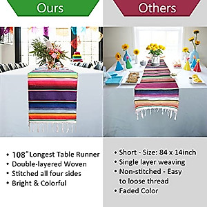 Mexican Table Runner for Cinco de Mayo Decorations, 14" x 108" 2Packs Hand Woven Mexican Blanket Table Runner Fiesta Party Supplies, Fringe Cotton Serape Table Runner for Mexican Party Wedding Decor