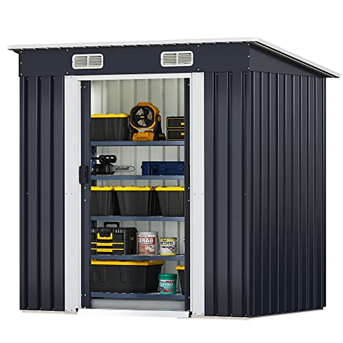HOGYME Storage Shed 6' x 3.6' Outdoor Storage Metal Shed Garden Sheds with Double Sliding Door, Steel Tool Sheds for Lawnmower, Generator, Bike, Trash Can Gray