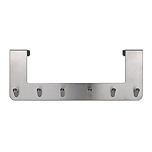 eoocvt Stainless Steel Over The Door Hook Organizer Rack - Space Saving Hanger, 6 Hooks, Brushed Nickel
