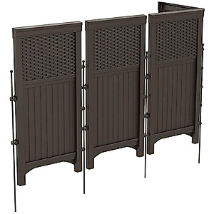 Suncast 4 Freestanding Wicker Resin Reversible Panel Outdoor Screen Enclosure, Brown, 23"