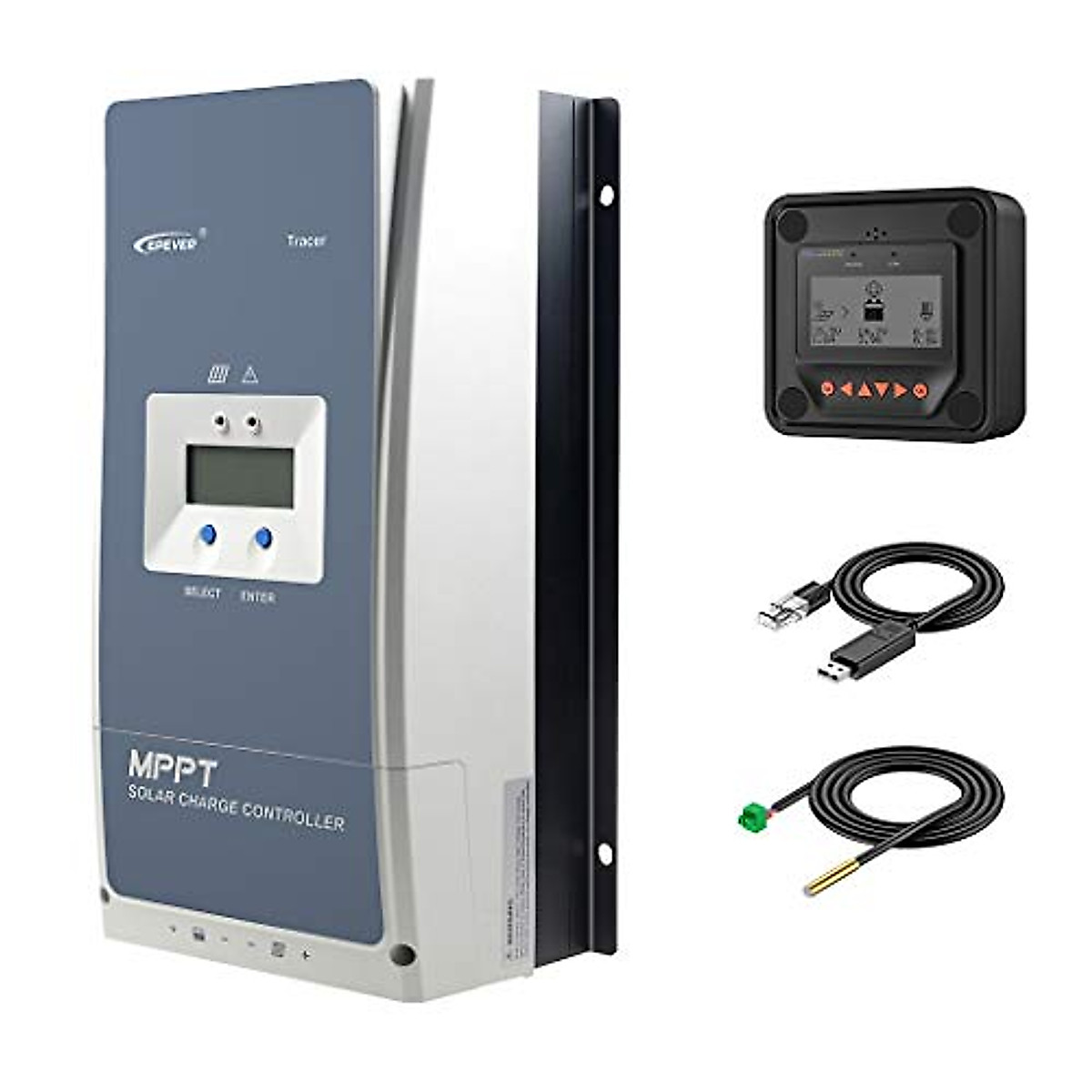 EPEVER MPPT Solar Charge Controller 80A Negative Ground 200V PV Solar Panel Charger with MT50 Remote Meter Temperature Sensor & PC Communication Cable
