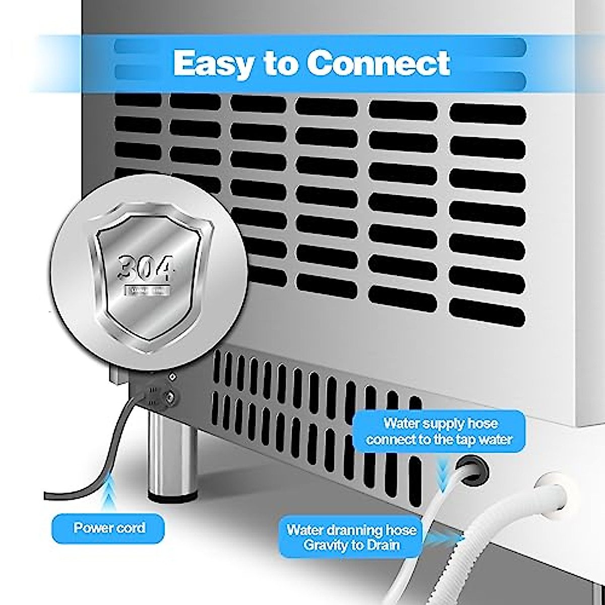 GSEICE Commercial Ice Maker Machine 200LBS/24H, Advanced 4.3 inch Touch Screen, 70LBS Food-Grade Materials Storage Bin, 304 Stainless Steel Ice Making Machine Perfect for Home and Business