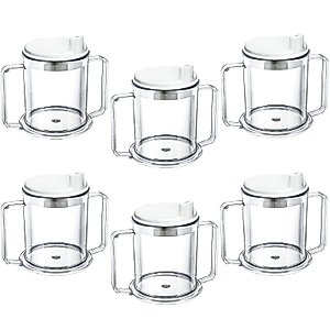 Eaasty Adult Sippy Cup 2 Handle Plastic Mug 10 oz No Spill Cups for Elderly Spill Resistant Lightweight Drinking Mug with Easy to Grasp Handles for Hot and Cold Beverages(6 Pcs)