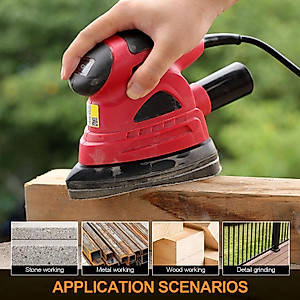 POLIWELL 5 Pack Mouse Sanding Interface Pad Hook and Loop, Triangle Sanding Pad with 5 Holes, Mouse Sander Sandpaper Backing Pad Come with 5P Mouse Sander Sandpaper (40-240 Grits) for Detail Sanding