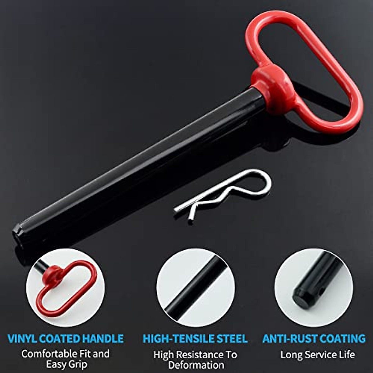 Jamiikury Trailer Hitch Pin, 5/8 x 6 Inch Tractor Hitch Pin with R-Clip Pin for Lawn Mower, Tractor, Trailer (Red)