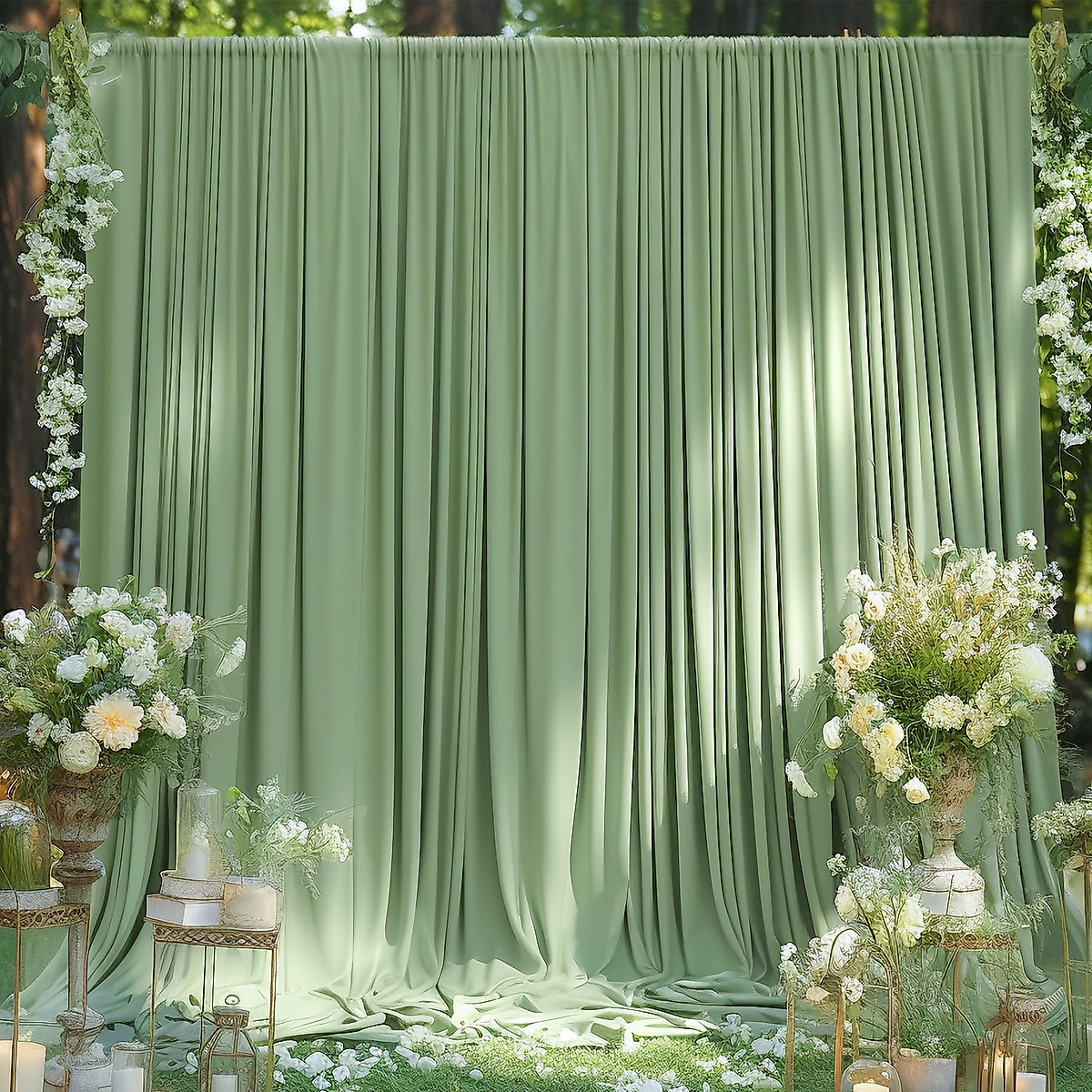 10x10 Sage Green Backdrop Curtain for Parties Wrinkle Free Dark Green Photo Curtains Backdrop Drapes Fabric Decoration for Baby Shower Birthday Party Photography 5ft x 10ft,2 Panels