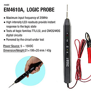 allsun Electrical Circuit Testers Logic Probe Troubleshooting Tool Instrument Visual and Audio Indications for Logic Levels Pulses Detector EM4610A