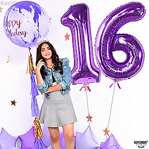 KatchOn, Purple 16 Balloon Numbers - Giant, 40 Inch | Purple Number 16 Balloon for Sweet 16 Birthday Decorations for Girls | 16 Birthday Balloons, Purple 16th Birthday Decorations | 16 Year Decoration