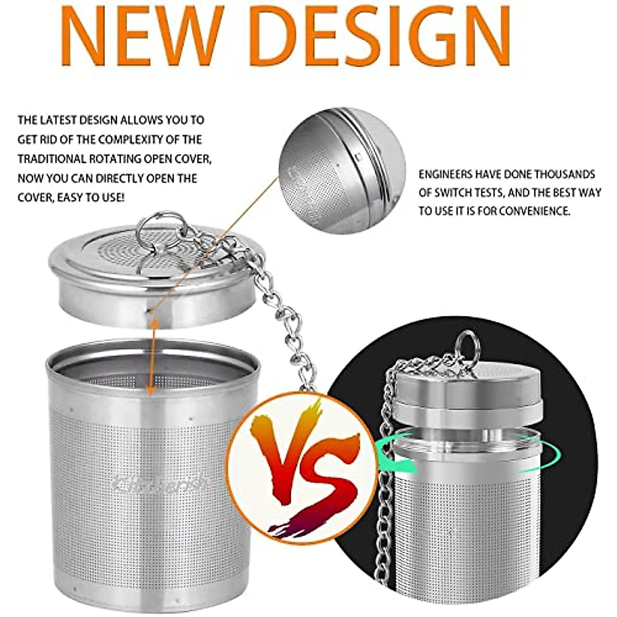 K Kitcherish 2 Pack Tea Infuser, Tea Strainer for Loose Leaf Tea & Cooking Infuser of Extra Fine Mesh, 18/8 Stainless Steel Tea Ball Strainer with Extended Chain Hook, Fits All the Tapots and Mugs