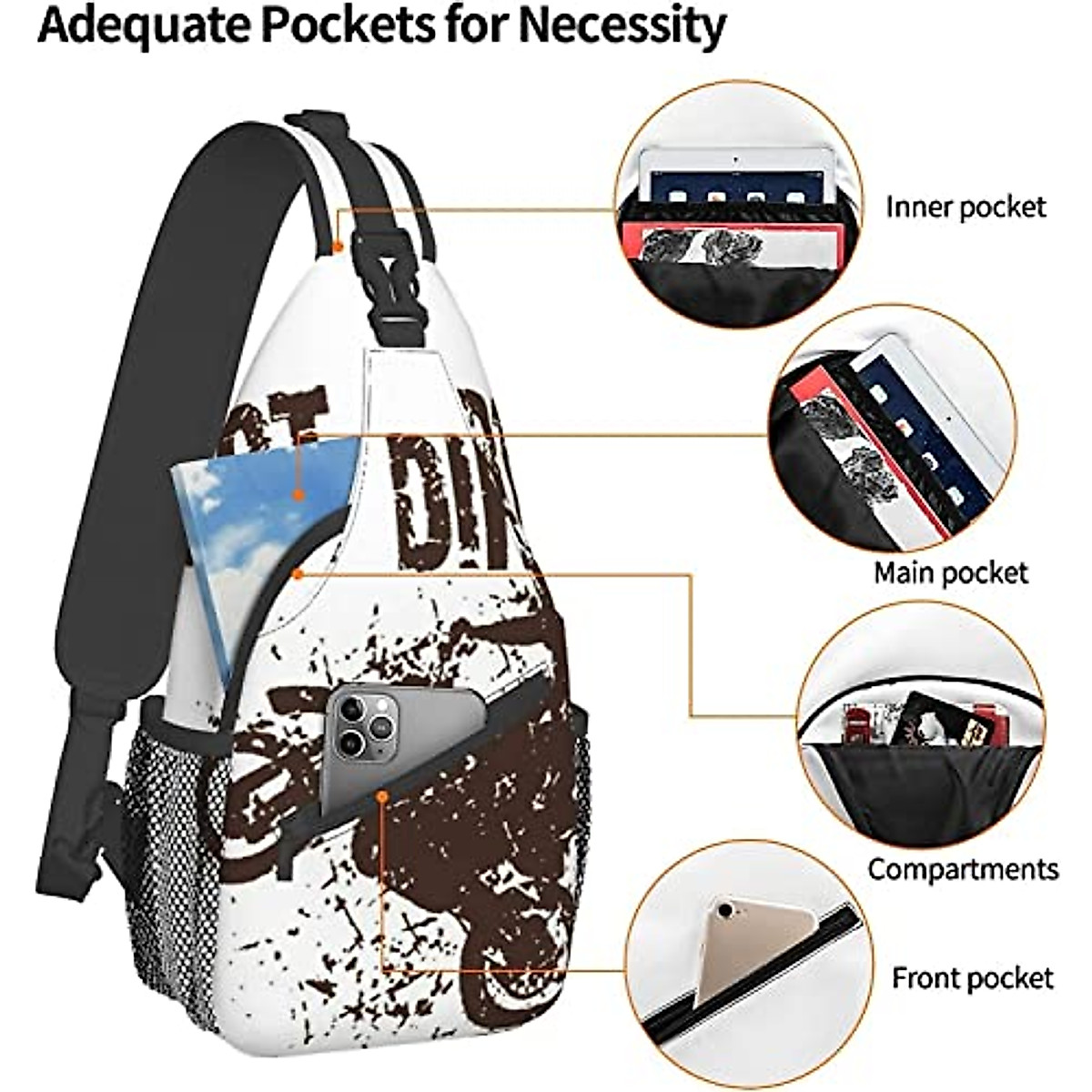 Stylish Chest Sling Bag Got Dirt Bike Motorcross Racing Print,Crossbody Shoulder Backpack Adjustable Chest Bag Lightweight Casual Daypack for Men Women Outdoor Sports Biking Climbing Shopping