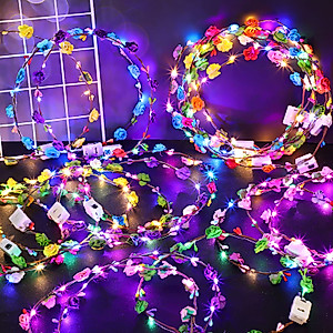 40 Pieces LED Flower Crown Light up Headband LED Hair Garlands Glow in The Dark Flower Crown LED Hair Wreath for Women Girls Brides Wedding Birthday Holiday Beach Party Hair Accessories
