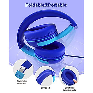 ELECDER Kids Headphones, S8 Wired Headphones for Kids with Microphone for Boys Girls, Adjustable 85dB/94dB Volume Limited, 3.5 mm Jack for School/Kindle/Smartphones/Tablet/Airplane Travel(Navy/Blue)