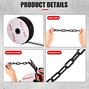 Sasylvia 328 Feet Safety Chain Barrier 4 Roll Black Plastic Chain Links Plastic Chain Fence, UV Protected, Weatherproof Safety Link for Crowd Control Parking Queue Line Halloween Decoration