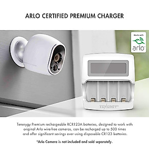Tenergy Arlo Certified Premium Battery Charger with LCD ONLY for Tenergy Arlo Battery 3.7V 750mAh/650mAh Li-ion RCR123A Rechargeable Batteries, UL Listed, CE, and FCC Certified